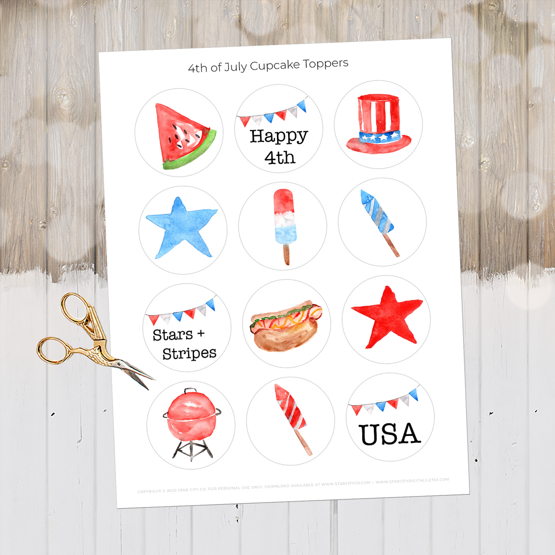 4th of July Cupcake Topper Printable – StarCityCo