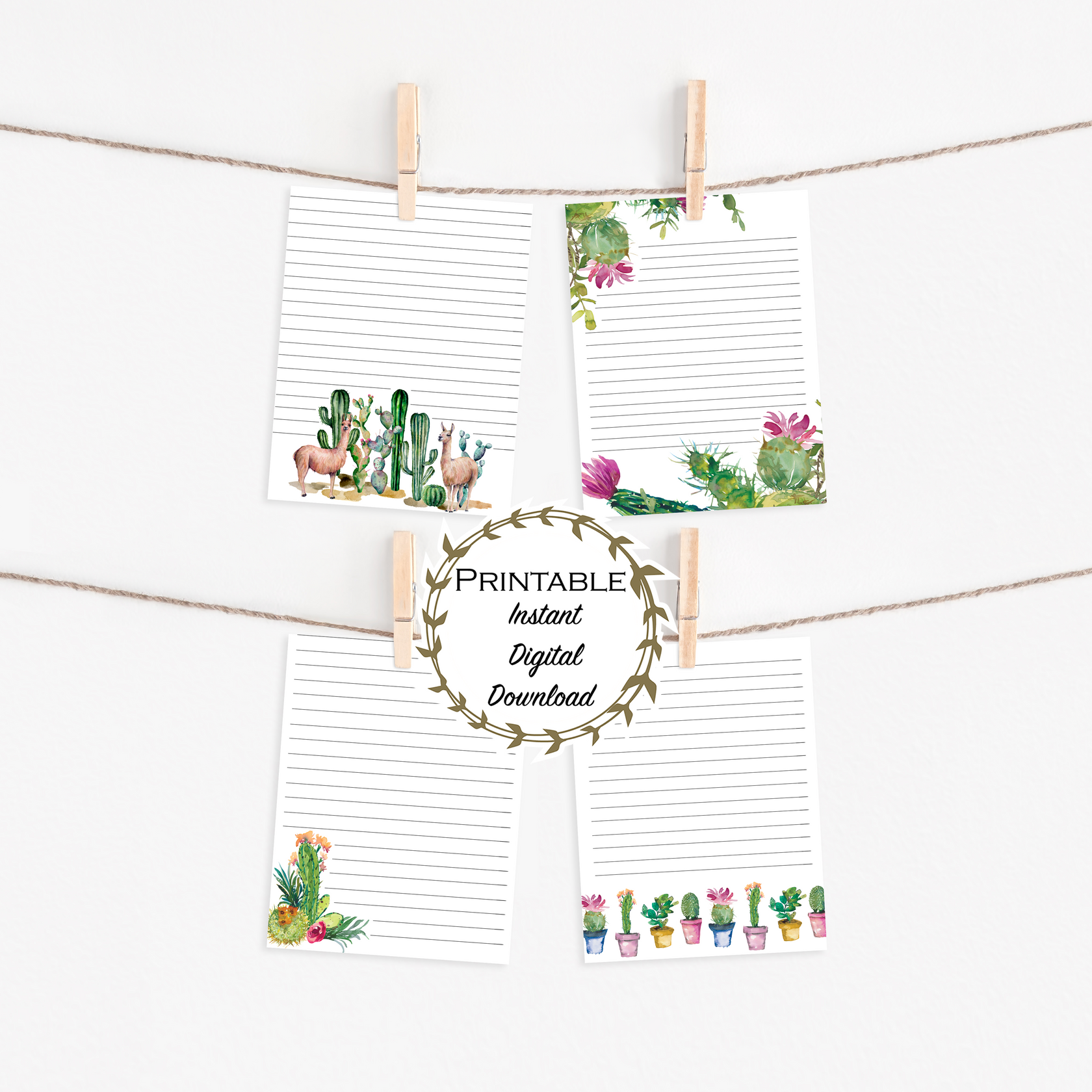 Llama Stationery with Succulents Set Printable - Digital Download ...