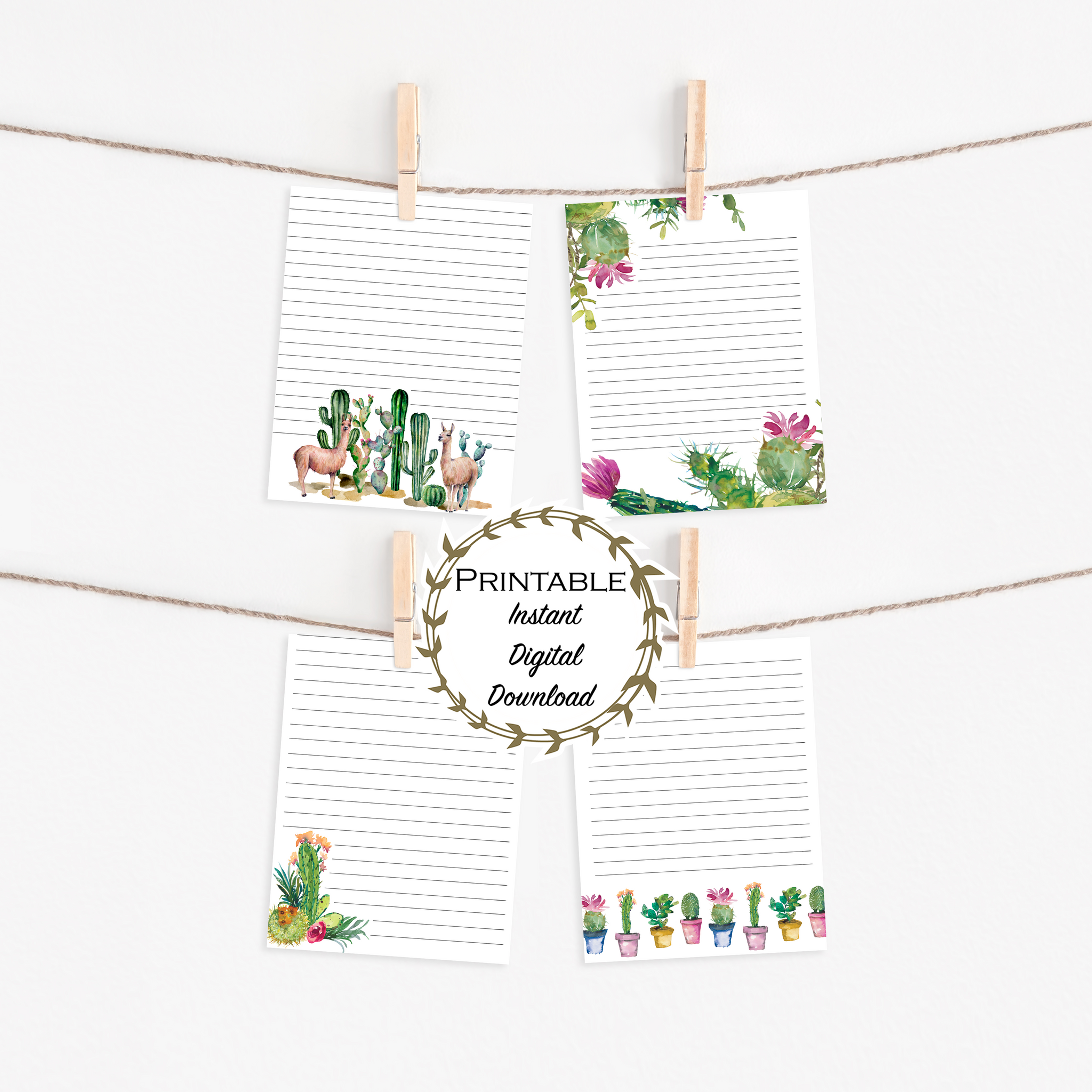 Llama Stationery with Succulents Set Printable - Digital Download ...