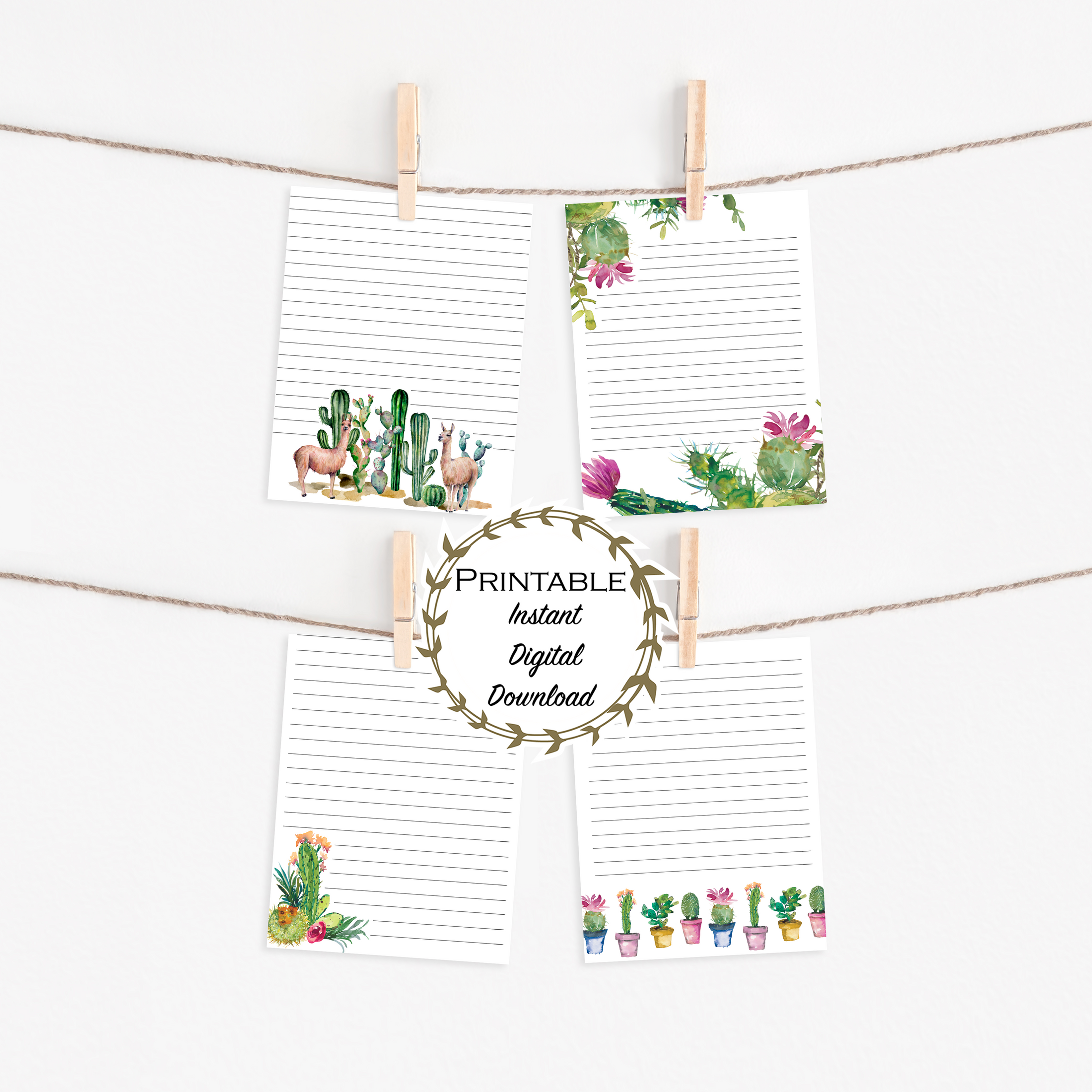 Llama Stationery with Succulents Set Printable - Digital Download ...