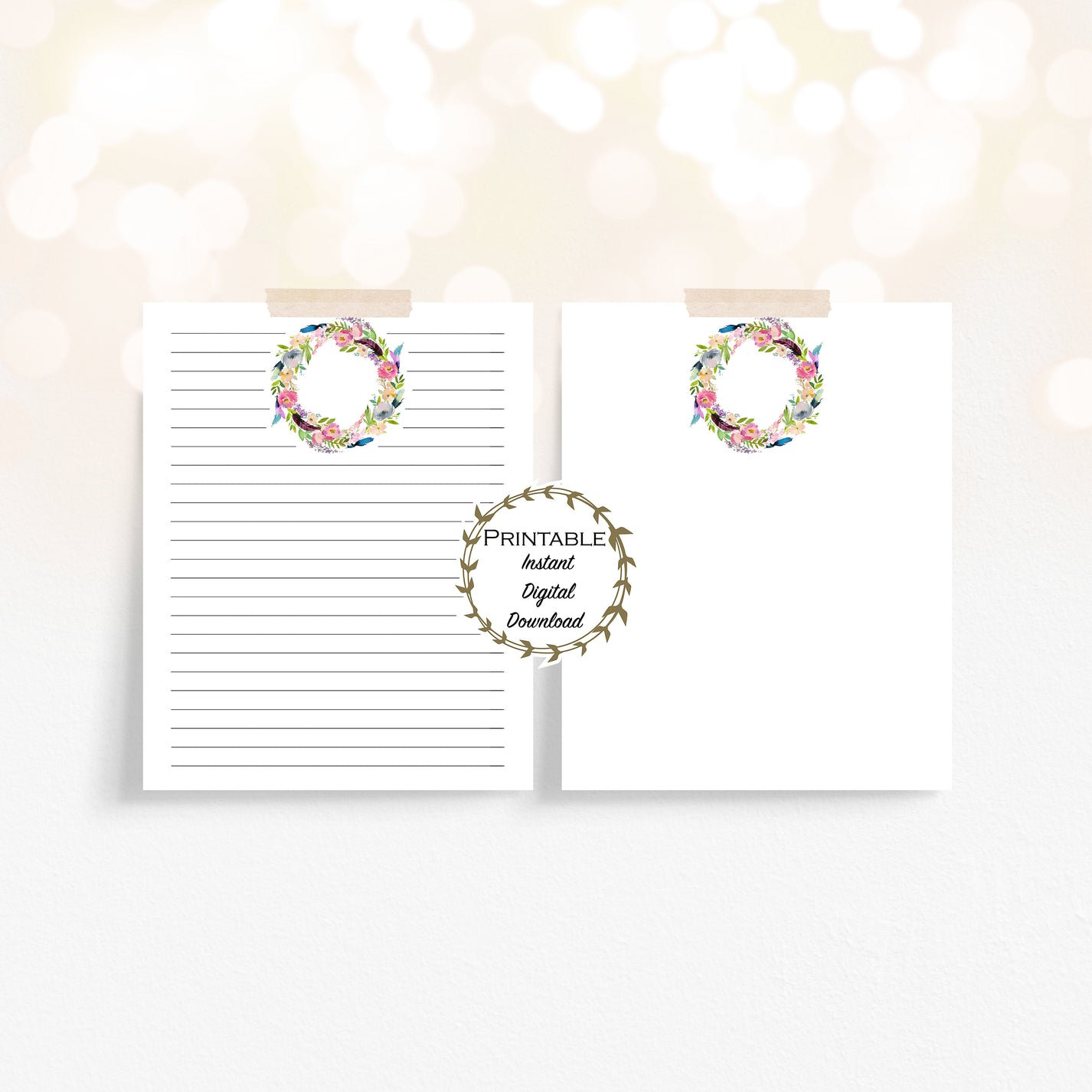 Boho Unlined & Lined Stationery Set - Florals, Skull, Dreamcatcher Pri ...