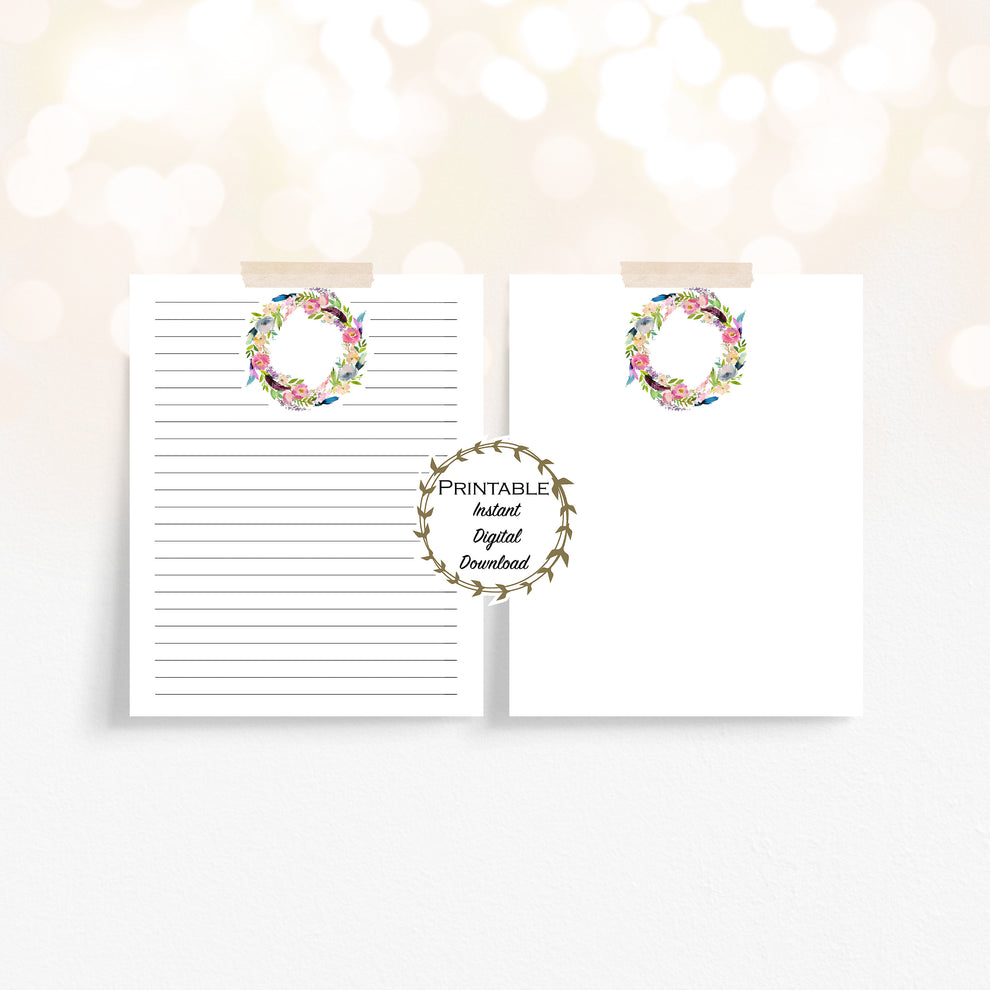 Boho Unlined & Lined Stationery Set - Florals, Skull, Dreamcatcher Pri ...