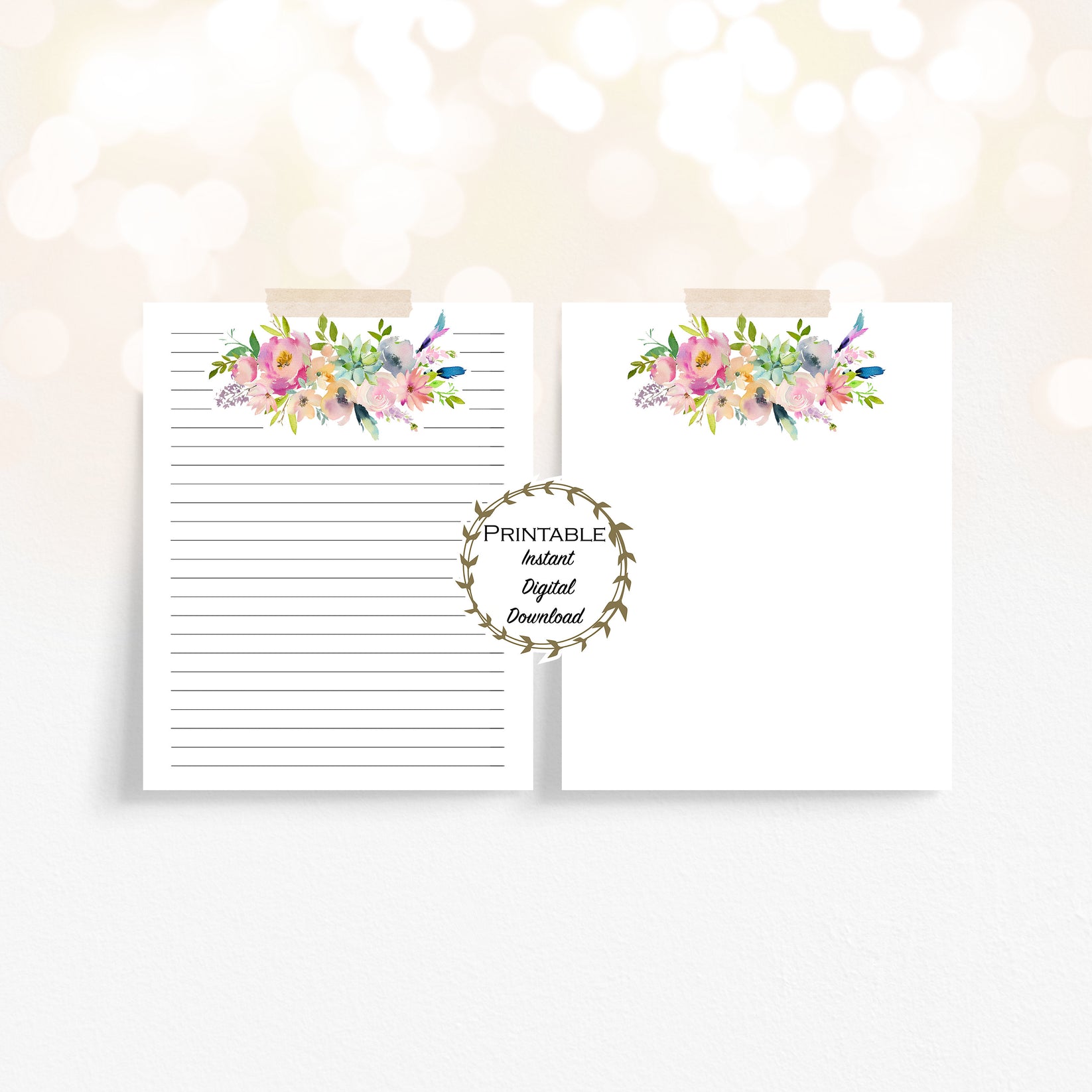 Boho Unlined & Lined Stationery Set - Florals, Skull, Dreamcatcher Pri ...