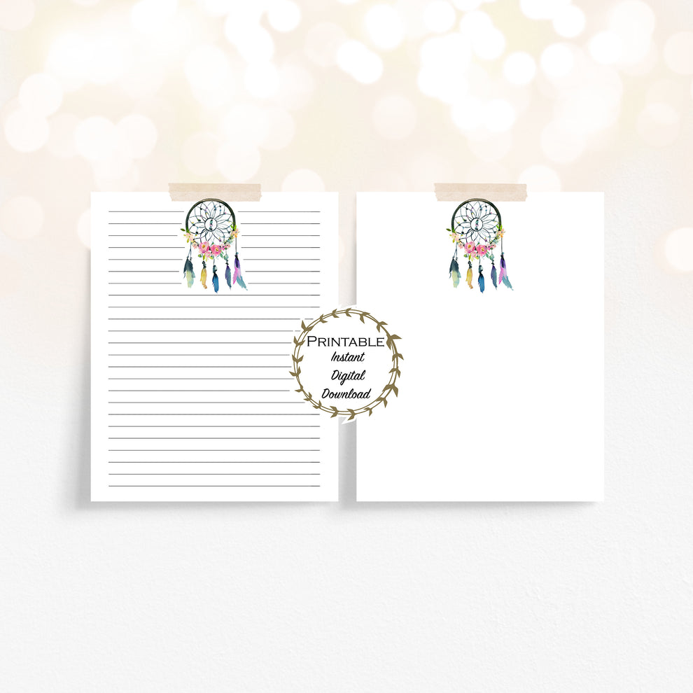 Boho Unlined & Lined Stationery Set - Florals, Skull, Dreamcatcher Pri ...