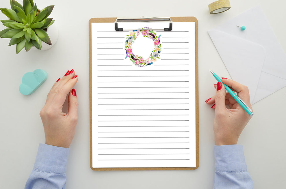 Boho Unlined & Lined Stationery Set - Florals, Skull, Dreamcatcher Pri ...