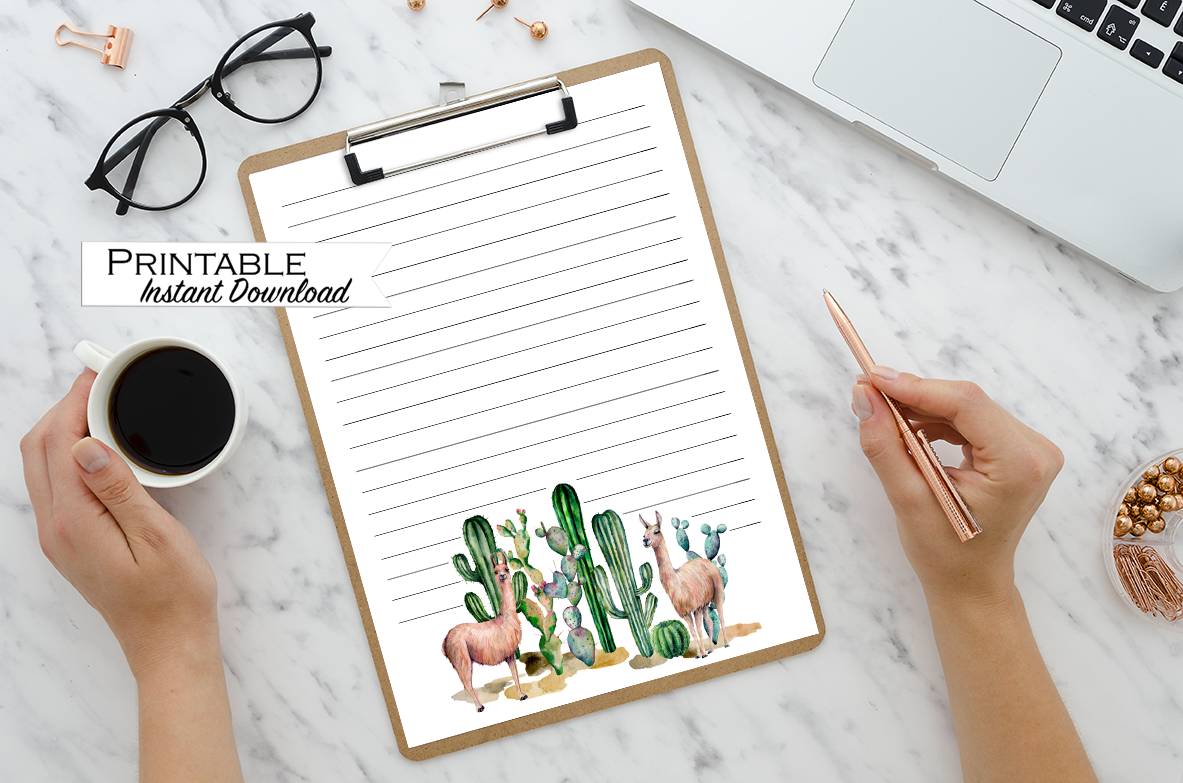 Llama Stationery with Succulents Set Printable - Digital Download ...