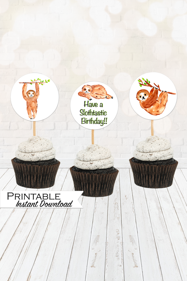 Sloth Cupcake Toppers - Have a Slothtastic Birthday Printable - Digita ...