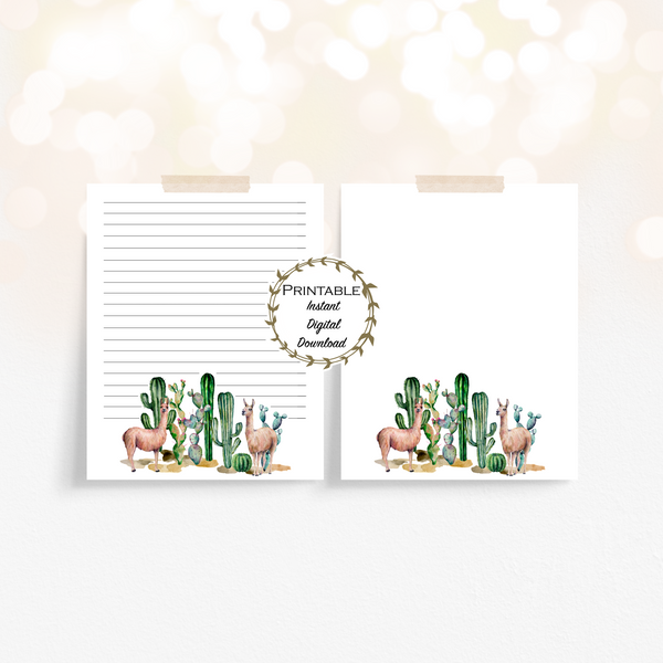 Llama Stationery with Succulents Set Printable - Digital Download ...